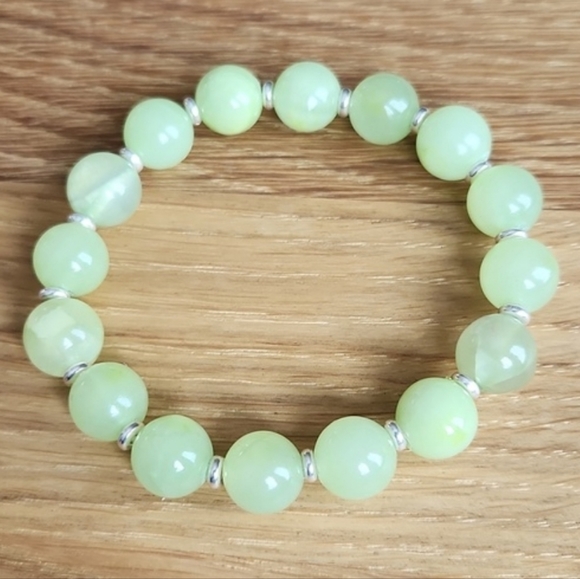 Hand Crafted | Jewelry | Green Flower Jade Gemstone Beads Bracelet ...